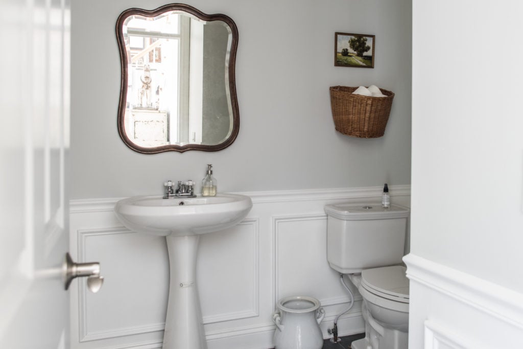 picture frame molding in the 1/2 bath | Miss Mustard Seed